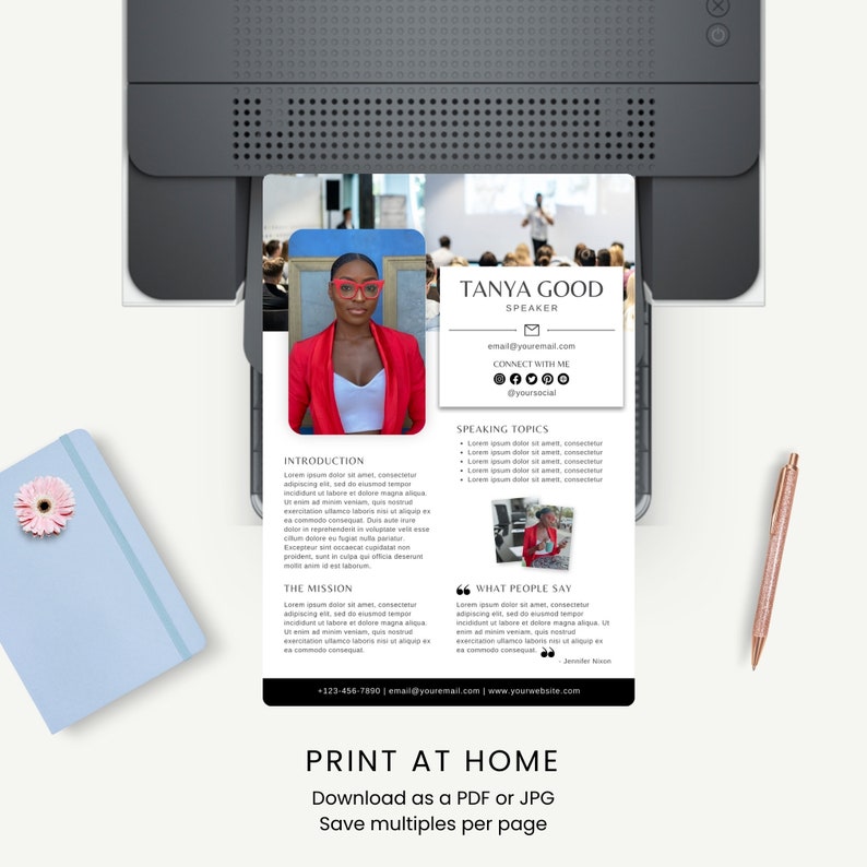 Speaker Sheet Canva Template, Professional Speaker Sheet, Author Media ...