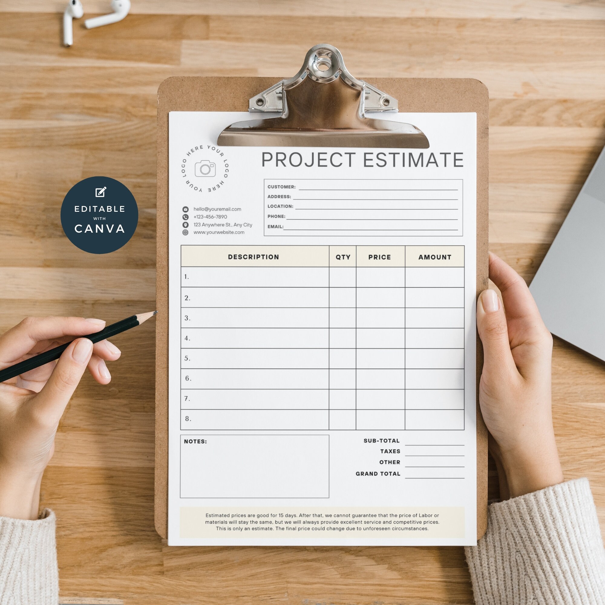 Printable Estimate Form | Business Job Estimate | Easy and Simple Work ...