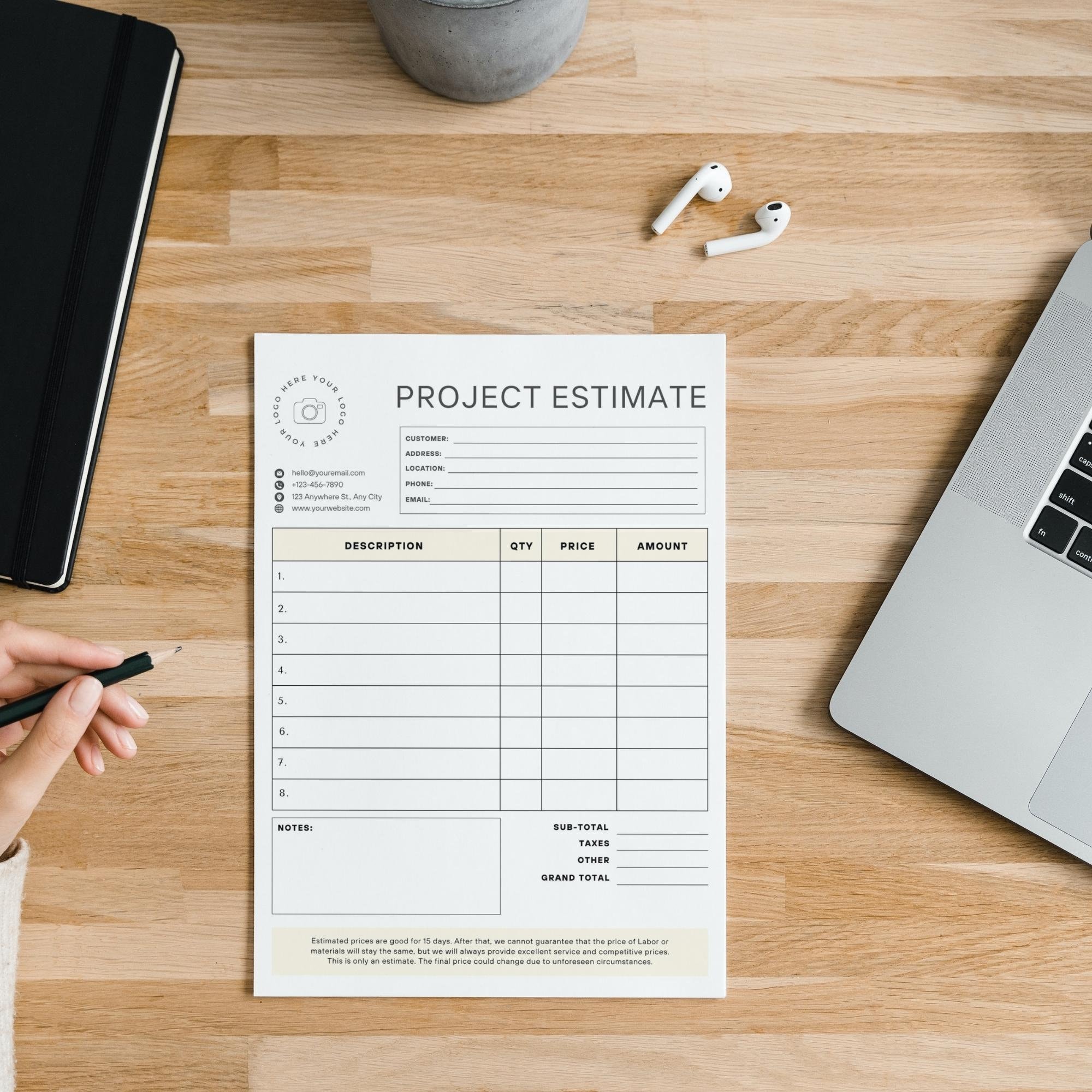 Printable Estimate Form | Business Job Estimate | Easy and Simple Work ...