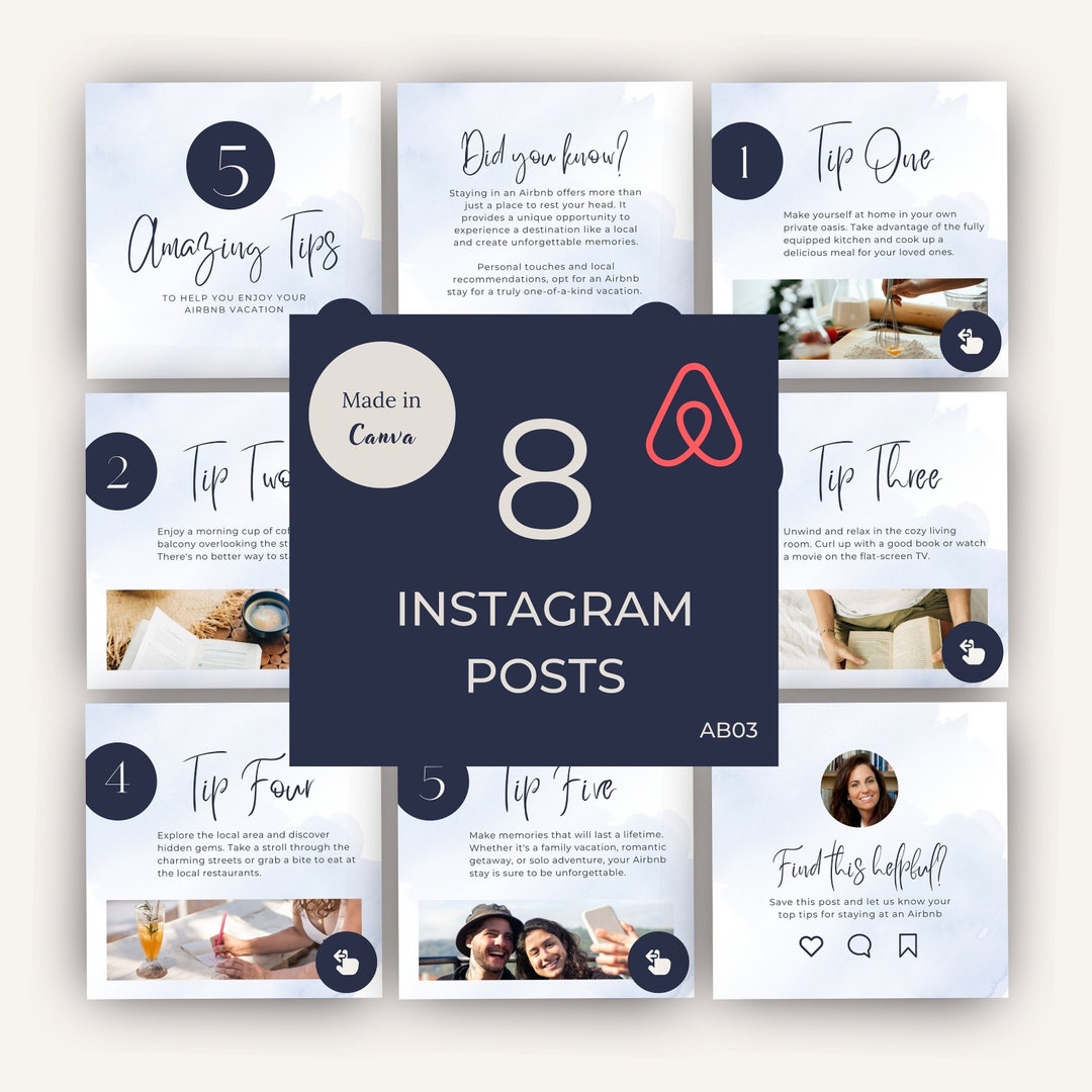 Airbnb Instagram Post Templates | INSTANT DOWNLOAD | 8 Top Tips ...