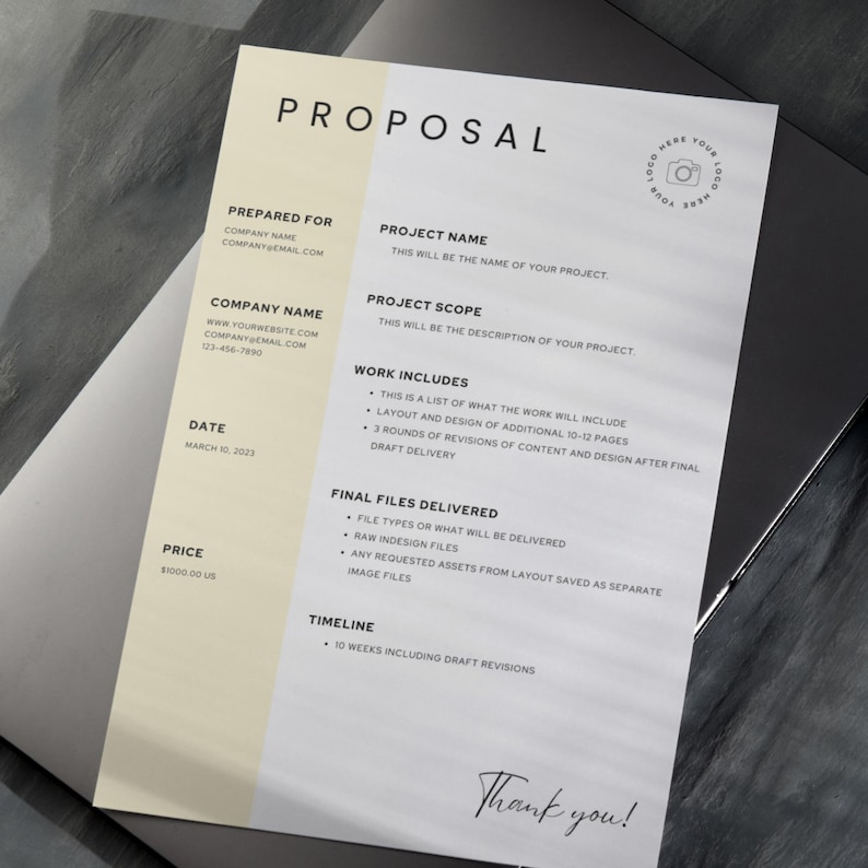 Minimal Proposal Template | Professional, Simple Work Bid | Client ...