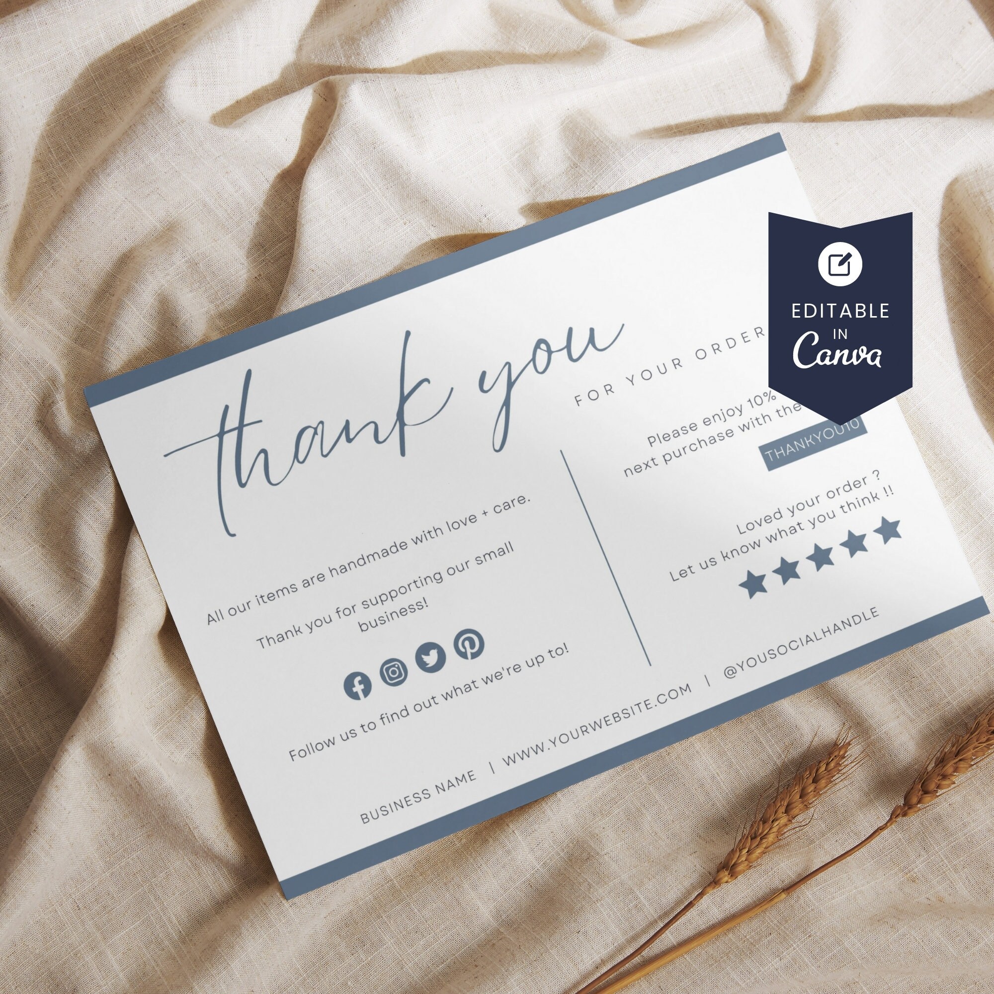 Small Business Thank You Card Template, Editable Thanks for Your ...
