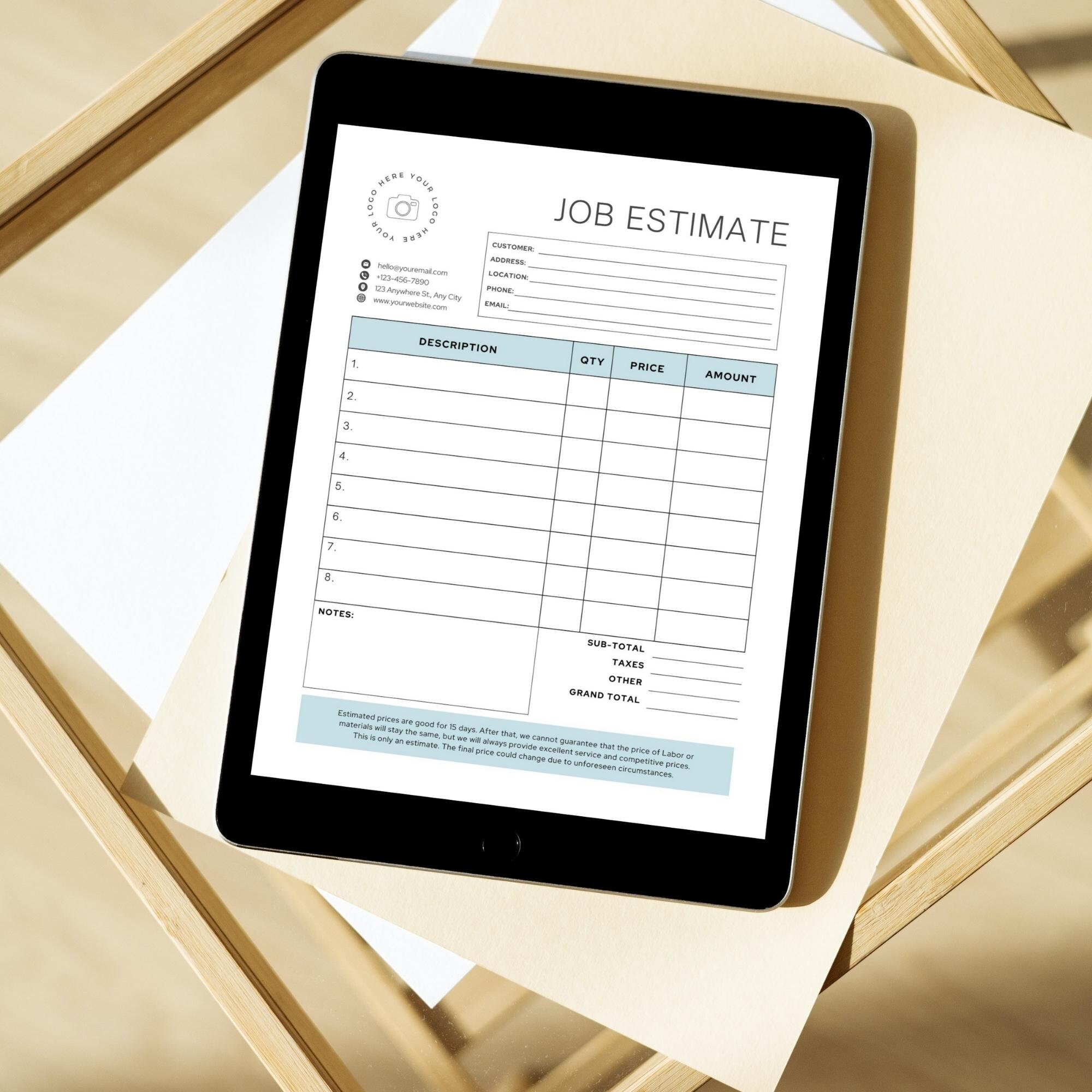 Minimal Job Estimate Template Professional Simple Work Bid Client Brief ...