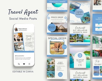 Travel Agent Instagram Post Template | Editable Vacation Agency Social ...