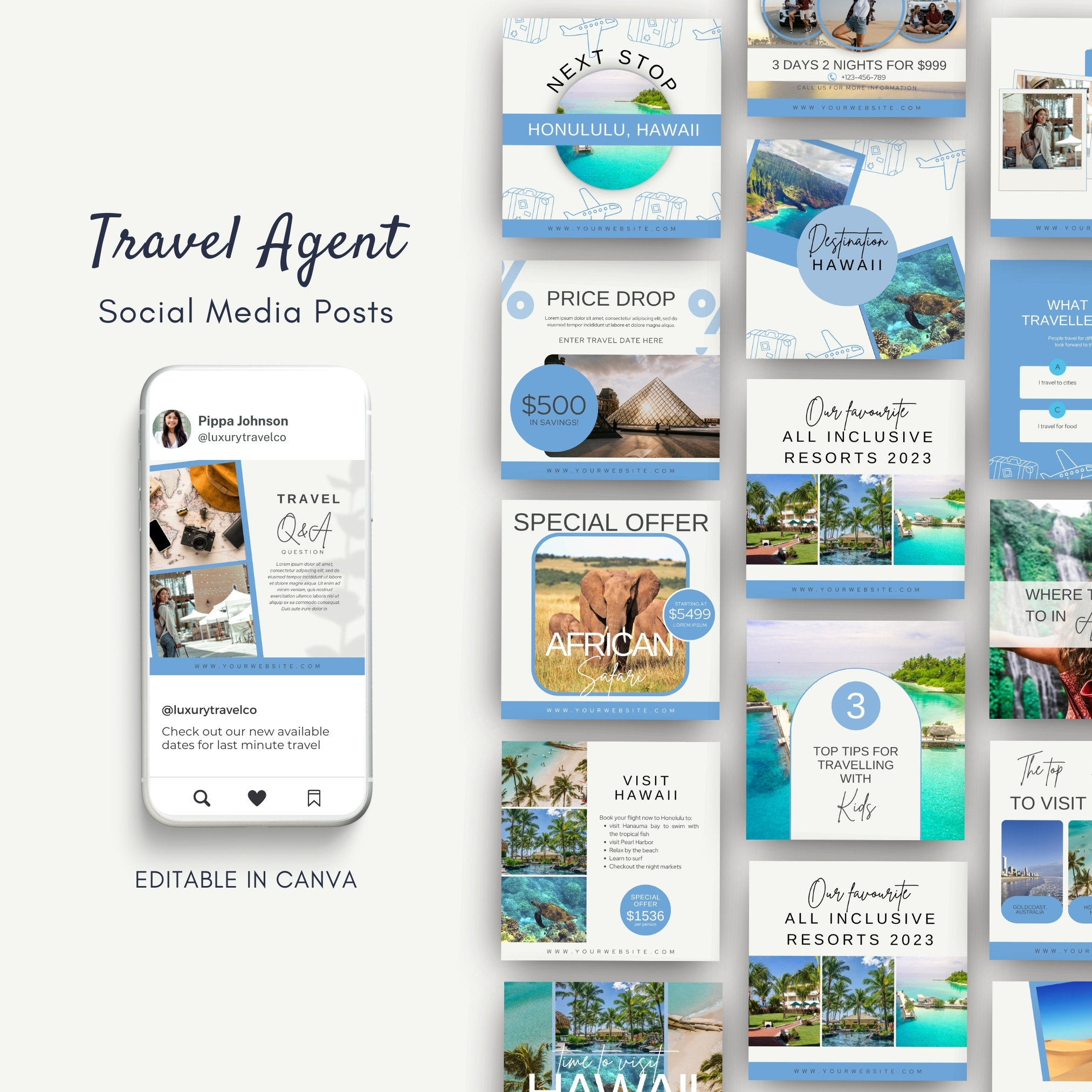 Travel Agent Instagram Post Template | Editable Vacation Agency Social ...