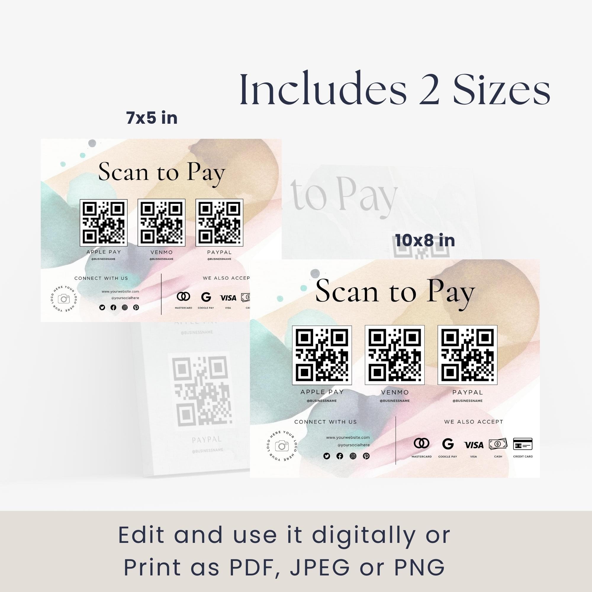 Scan to Pay Template Canva Editable QR Code Table Sign Printable Small ...