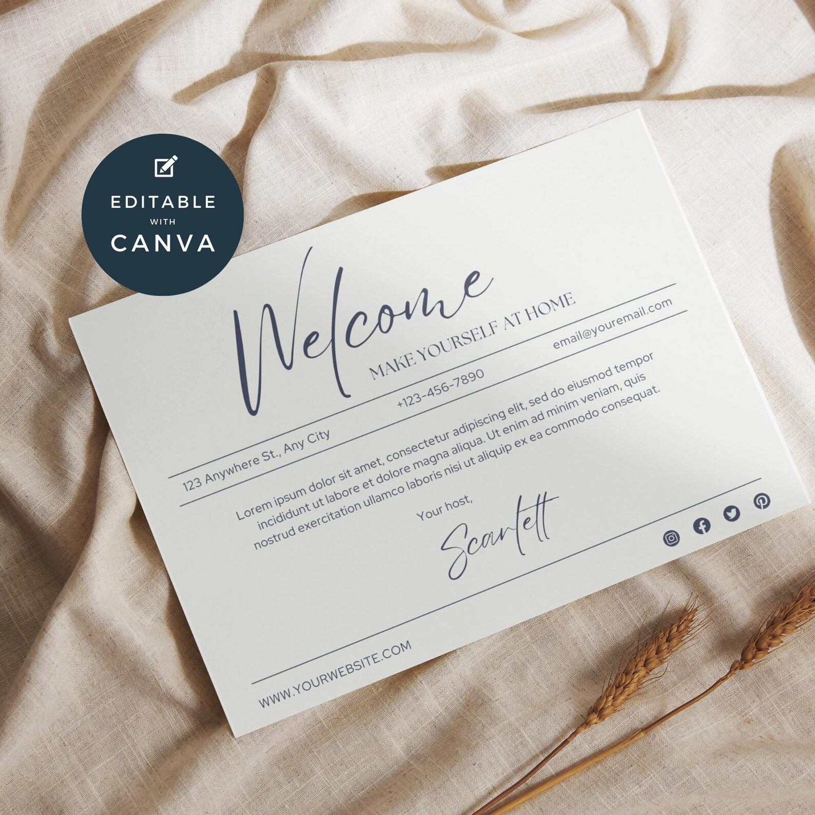 Airbnb Welcome Card Canva, VRBO Host Hello, Editable Rental Template ...