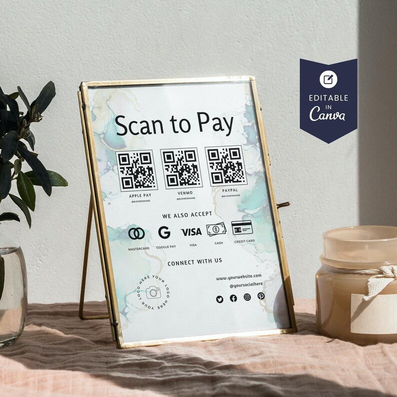 Scan to Pay Template Canva Editable QR Code Table Sign - Etsy