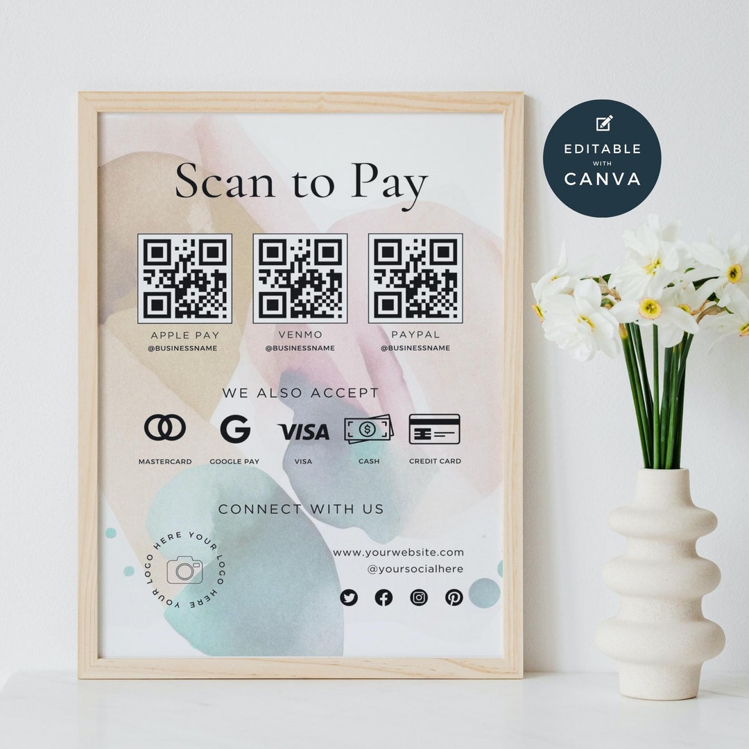 Scan to Pay Template Canva | Editable QR Code Table Sign | Printable ...