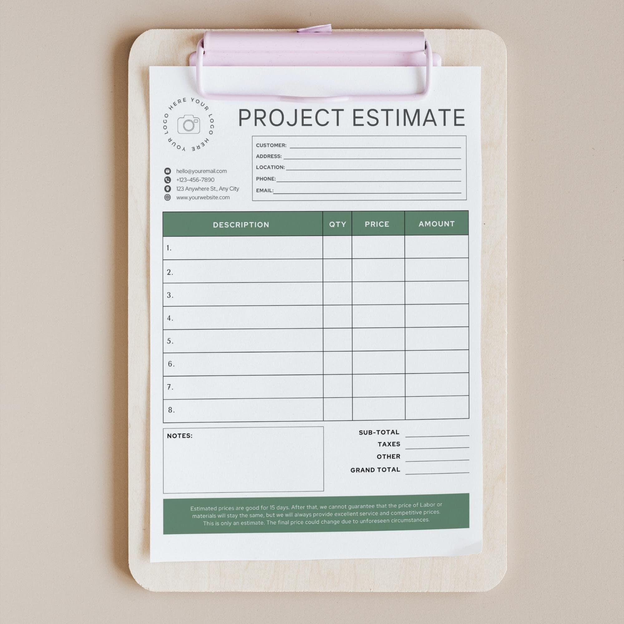 Project Estimate Template Green, Professional Simple Work Bid, Client ...