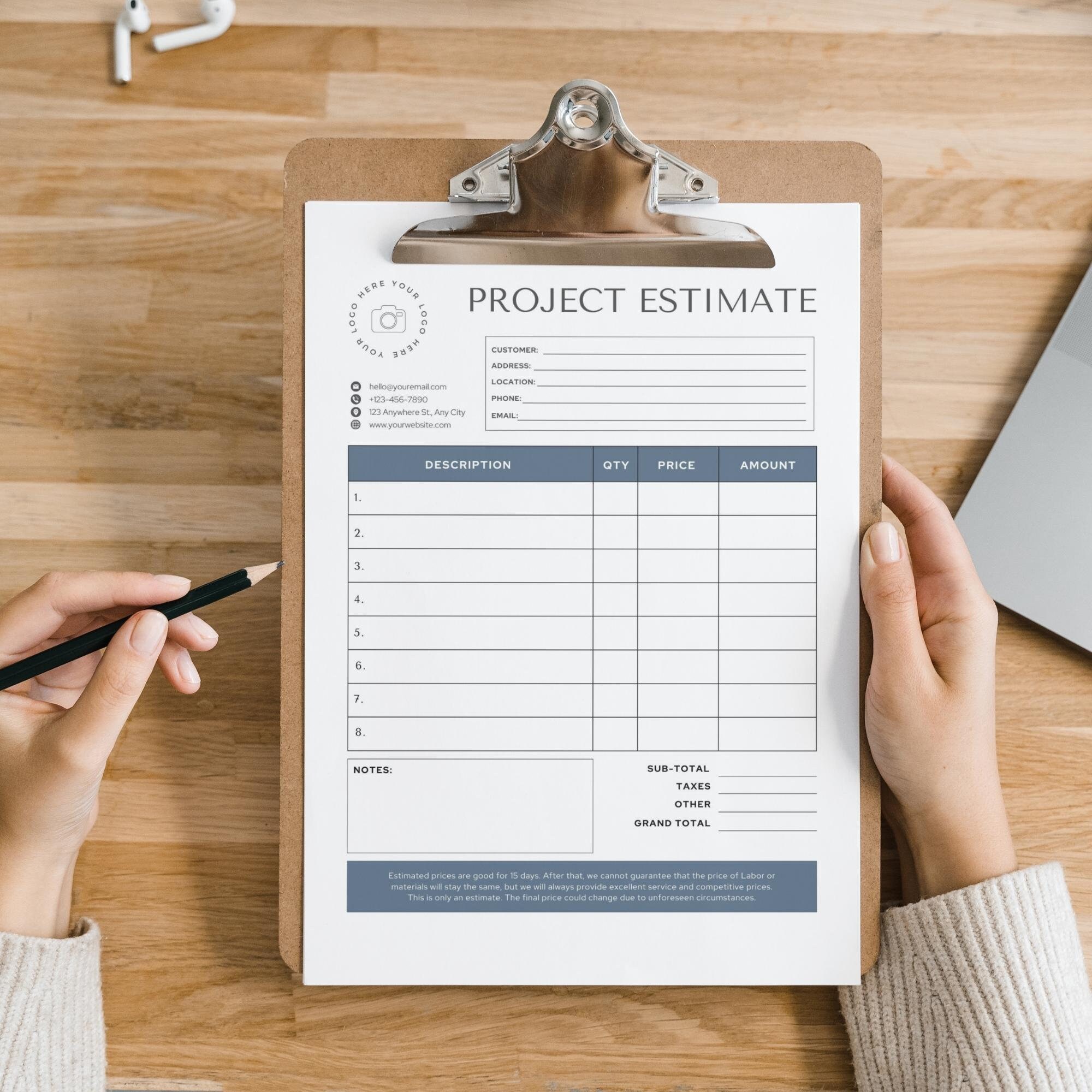 Printable Estimate Form | Business Job Estimate | Easy and Simple Work ...