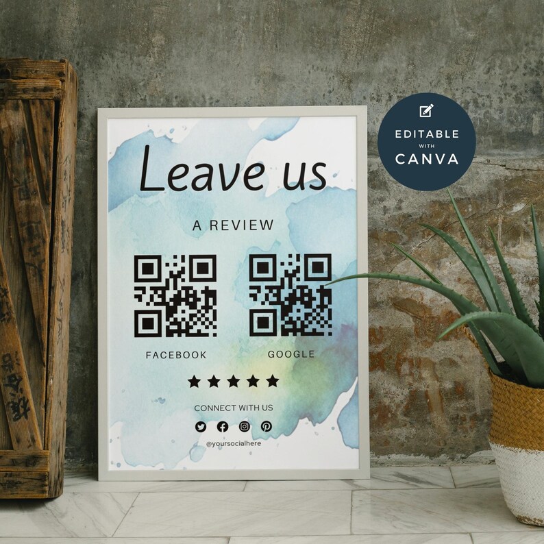 Ask for Review QR Code Sign Template, Google Sign, Facebook, Review Us ...