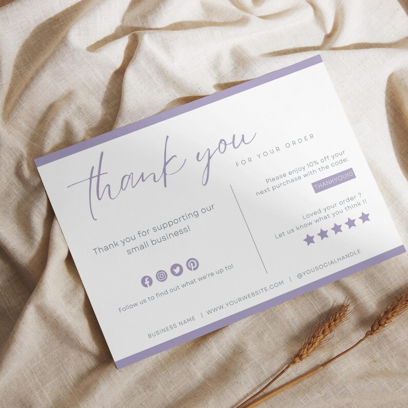 Lilac Business Thank You Insert Card Template Modern CANVA Insert Card ...