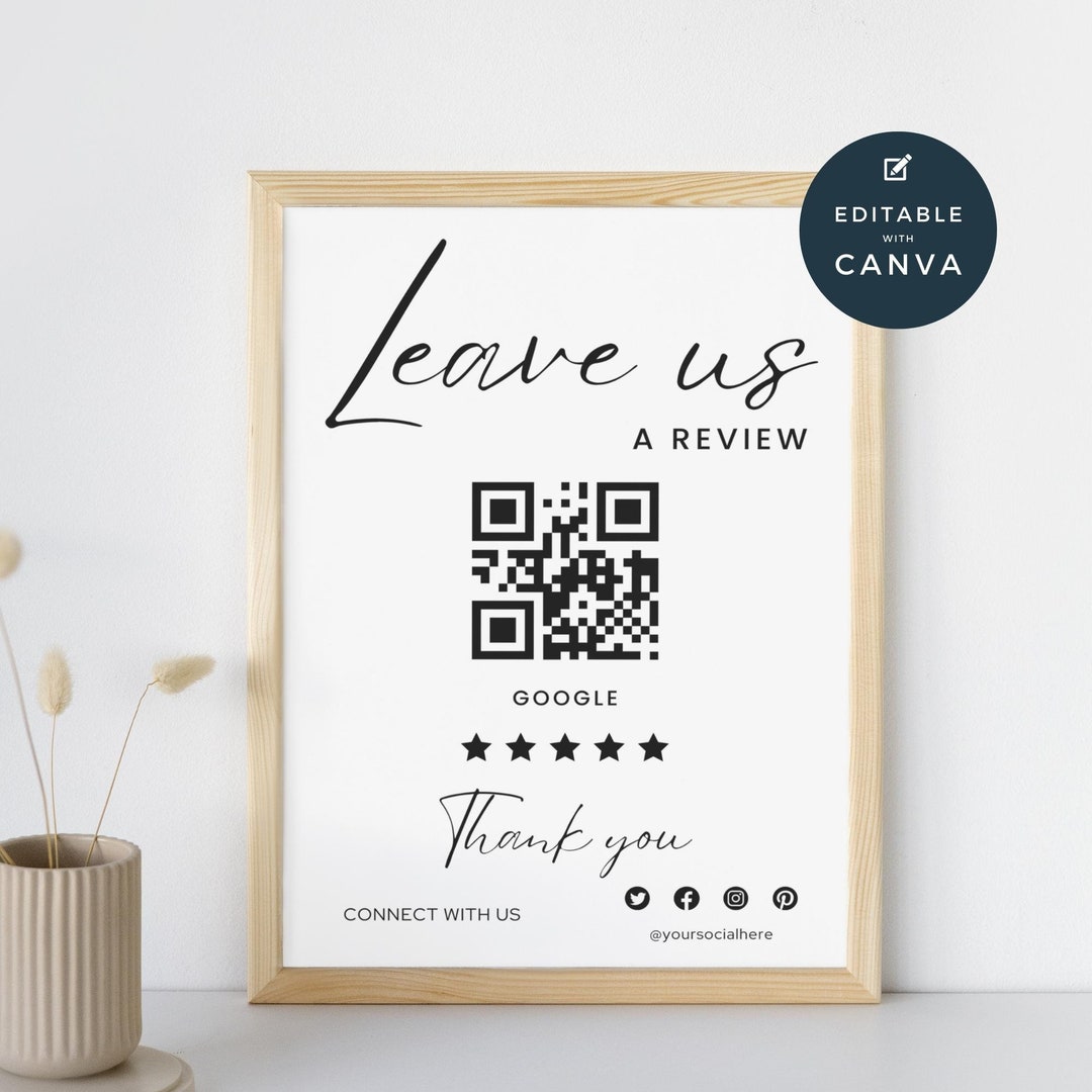 Ask for Review QR Code Sign Template, Google Sign, Facebook, Review Us ...