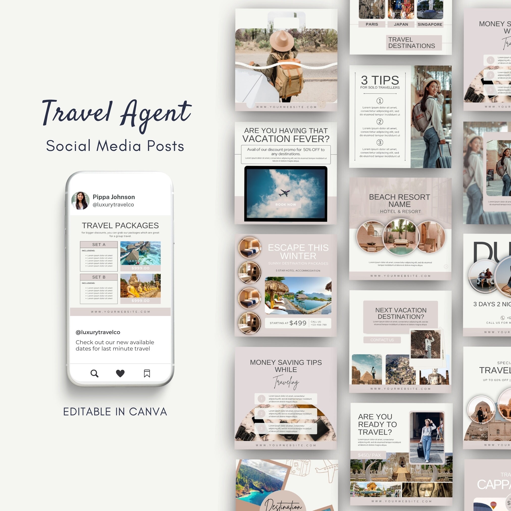 Travel Agent Instagram Post Template | Editable Vacation Agency Social ...