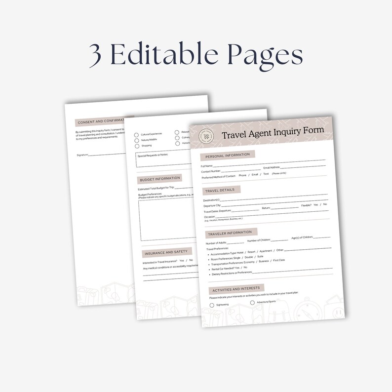 Travel Agent Client Intake Form, Travel Agency Forms, Client Travel ...