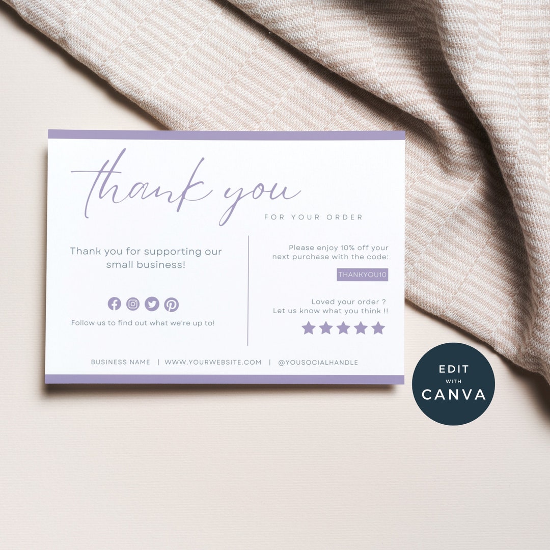 Lilac Business Thank You Insert Card Template Modern CANVA Insert Card ...