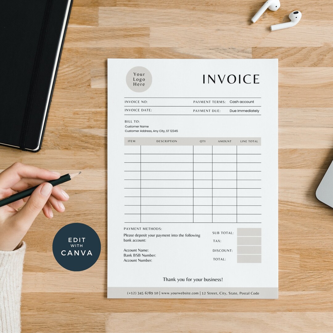 Invoice Template Editable, Small Business Custom Order Form Printable ...