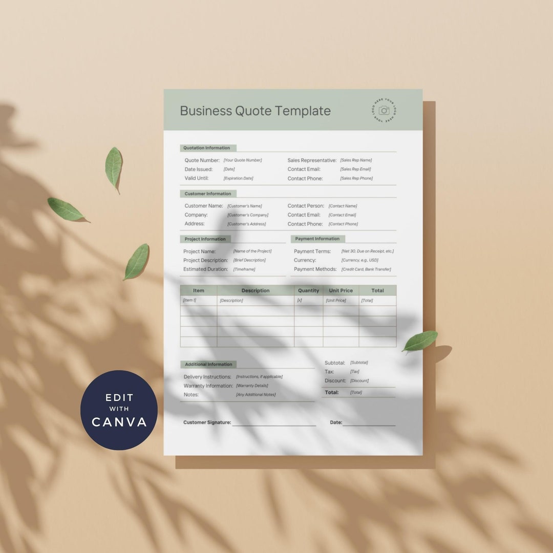 Business Quote Template | Estimate Work Form | Job Breakdown | Editable ...