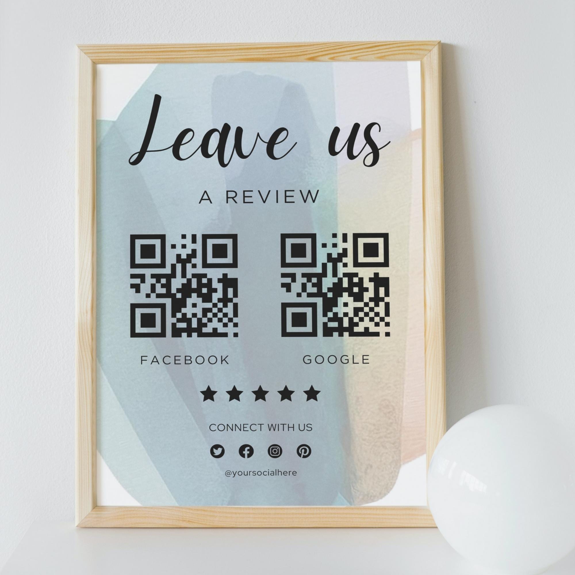 Ask for Review QR Code Sign Template, Google Sign, Facebook, Review Us ...