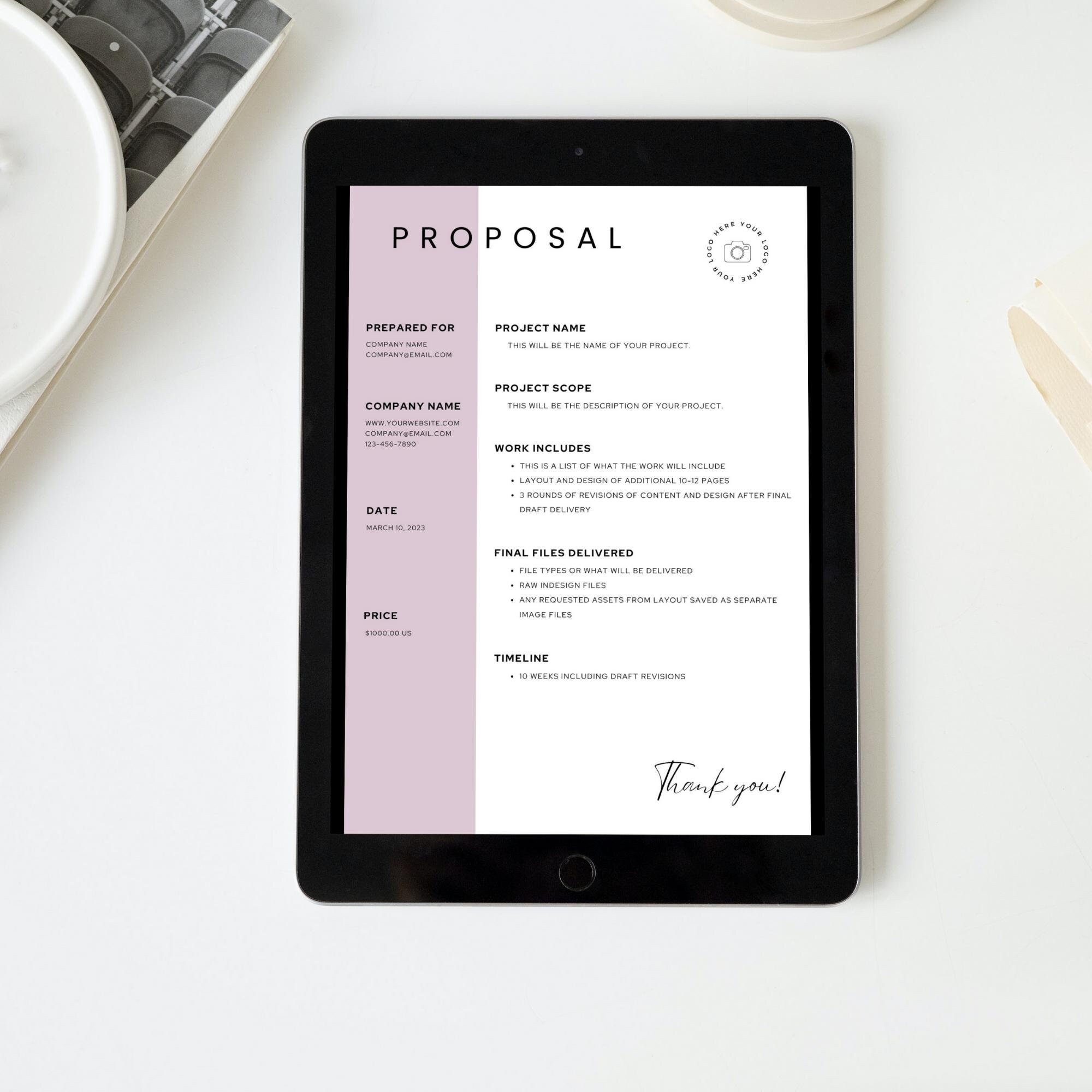 Pink Minimal Proposal Template, Professional Simple Work Bid, Client ...