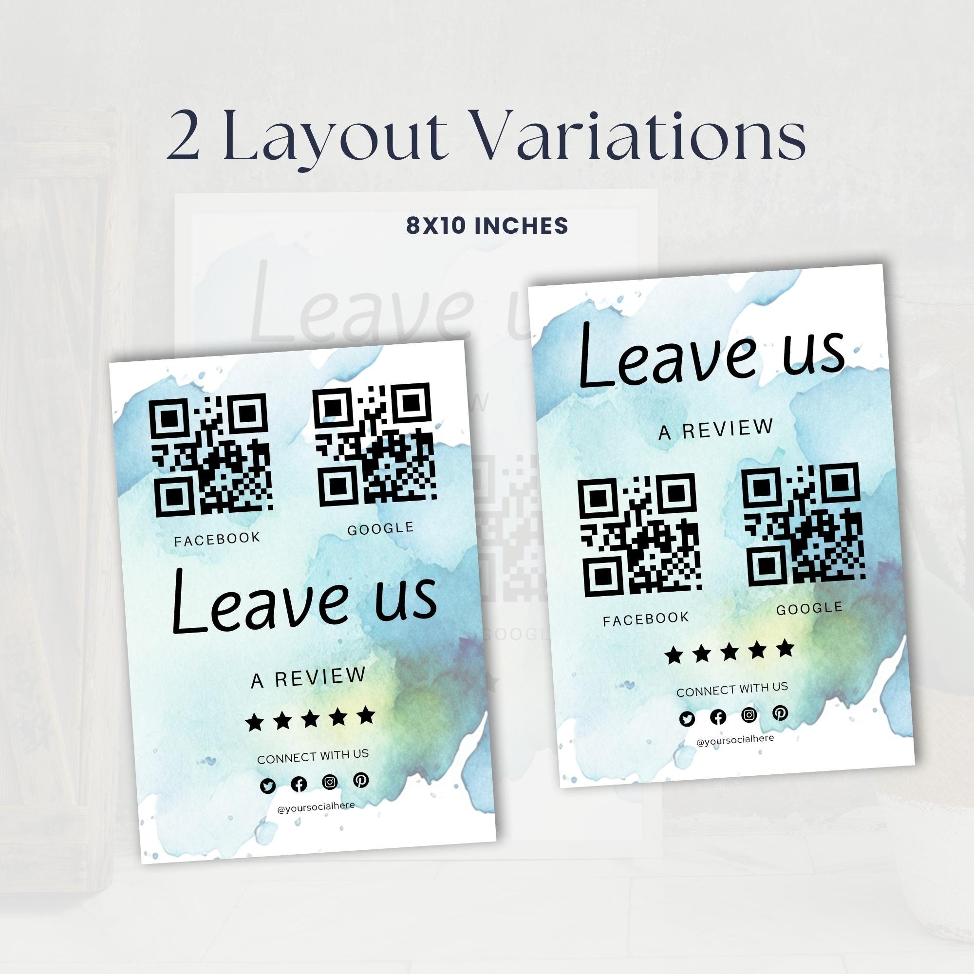 Ask for Review QR Code Sign Template, Google Sign, Facebook, Review Us ...