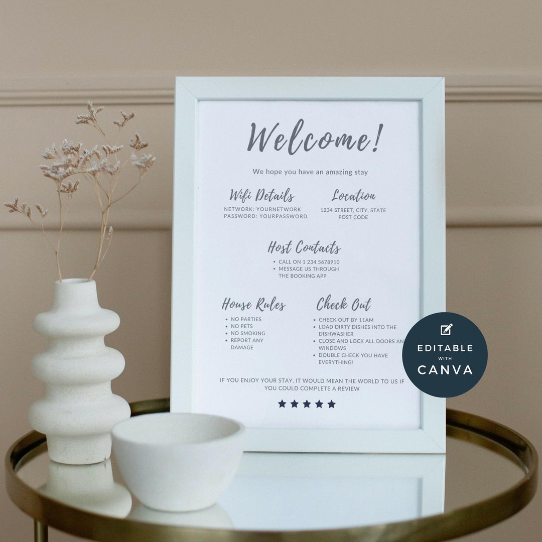 Welcome Sign for Airbnb Hosts, Vacation Rental Printable, Guest Arrival ...