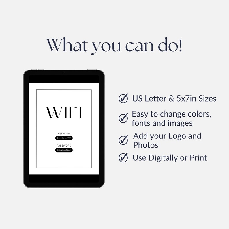 Wifi Password Sign, Editable Wifi Sign Template, 8.5x11, 5x7, Vacation ...
