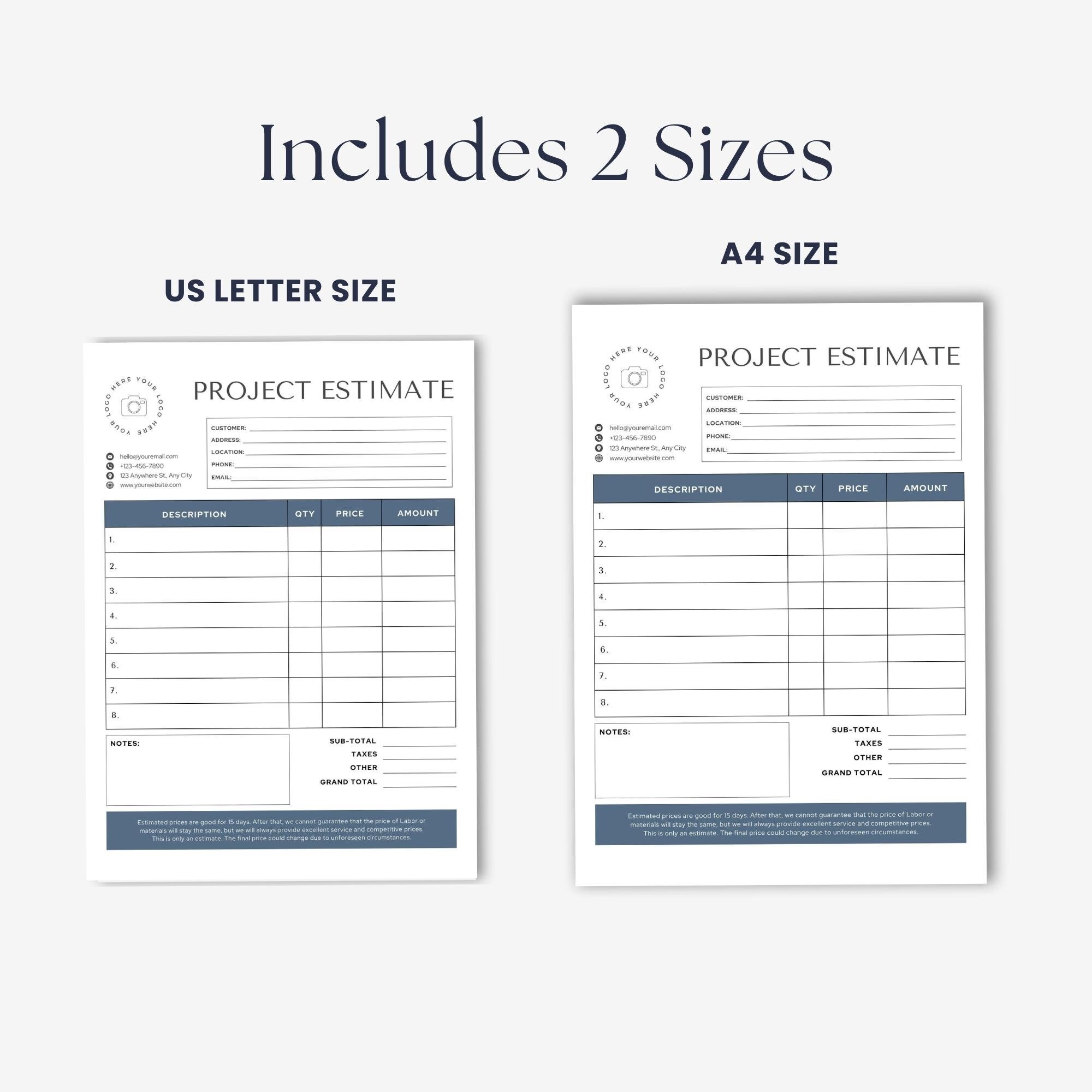 Printable Estimate Form | Business Job Estimate | Easy and Simple Work ...