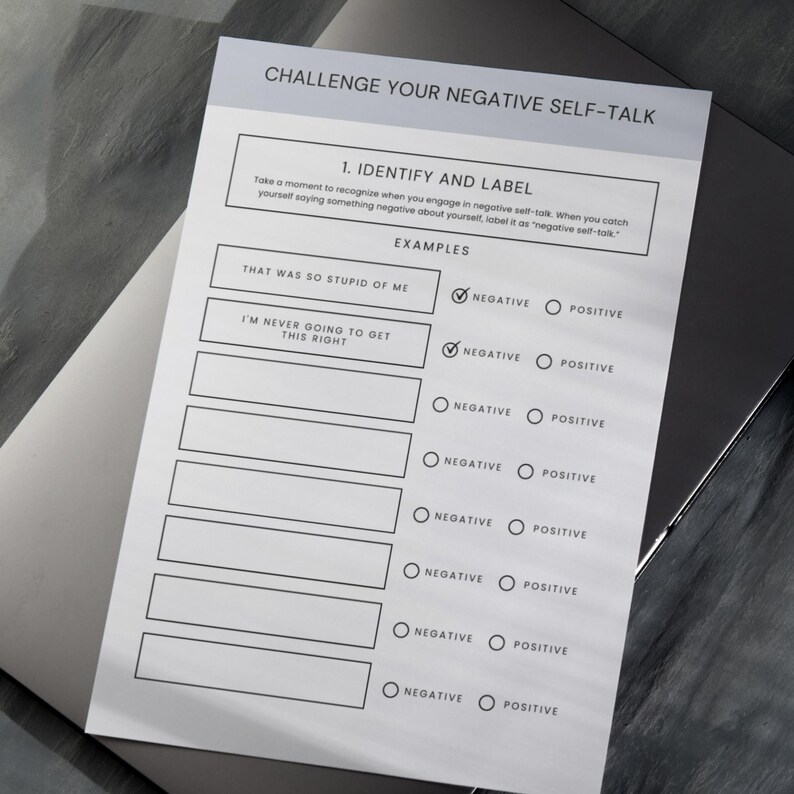 Challenge Your Negative Self-talk Worksheets, INSTANT DOWNLOAD ...