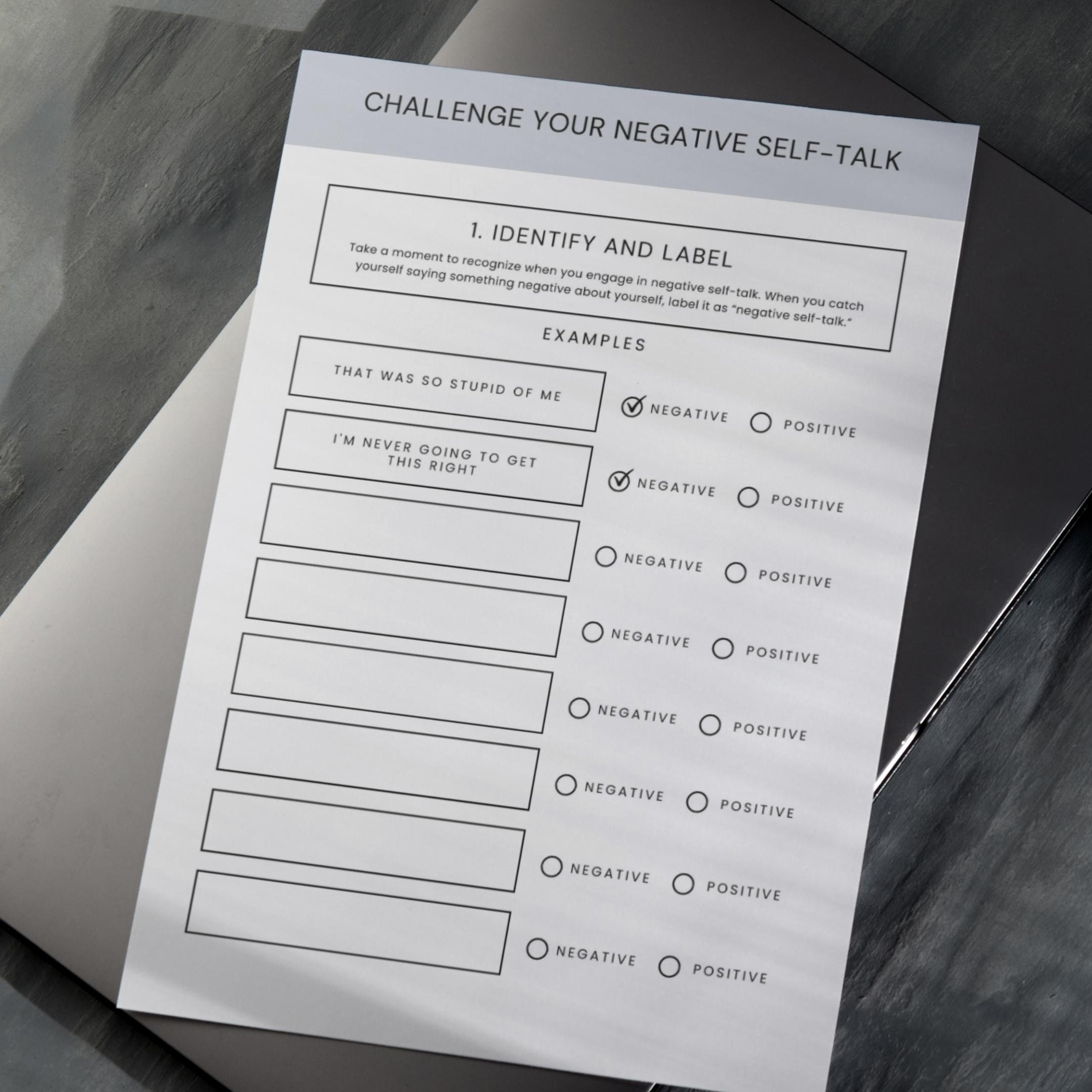 Challenge Your Negative Self-talk Worksheets, INSTANT DOWNLOAD ...