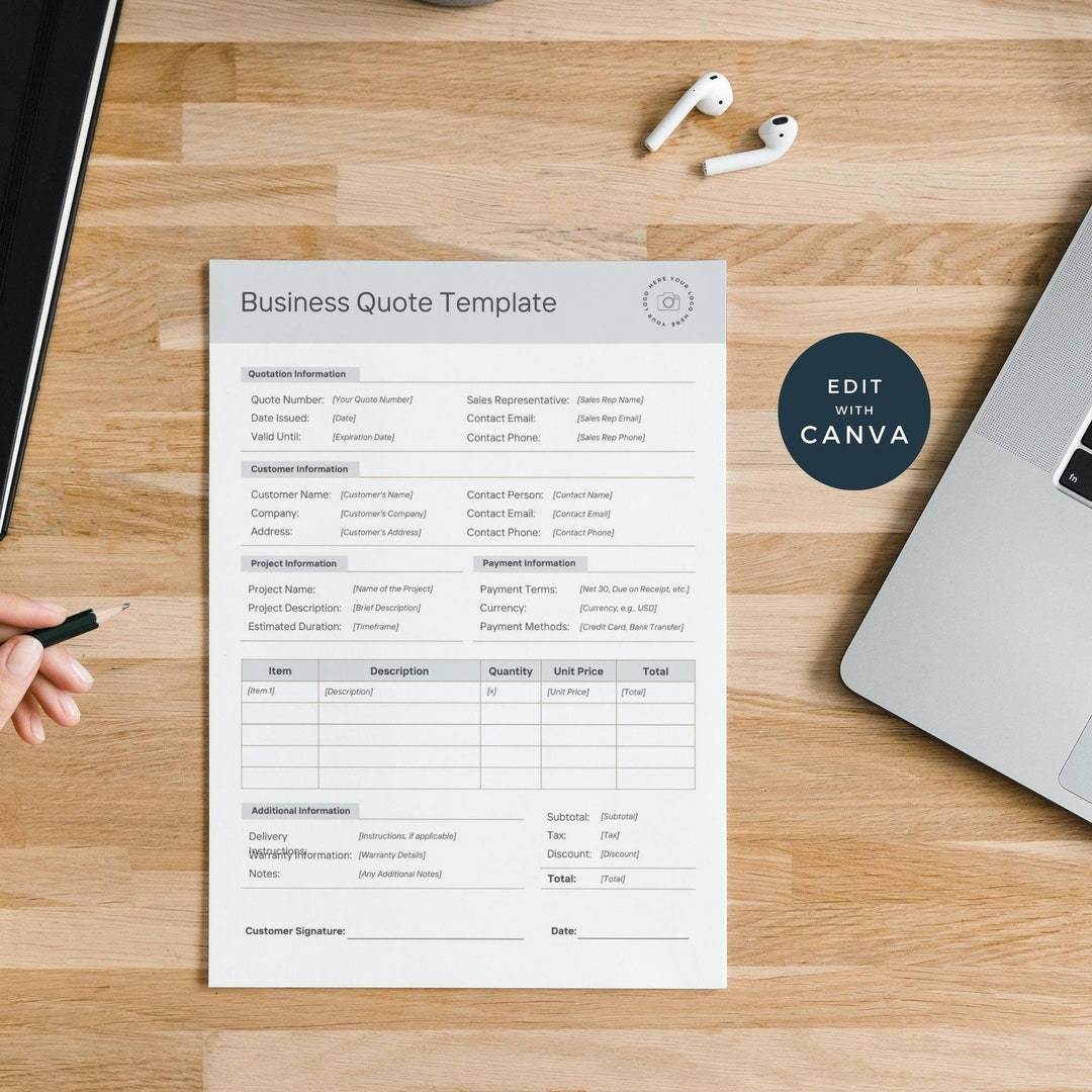Project Price Quote Template, Editable Quotation Sheet Canva, Price ...