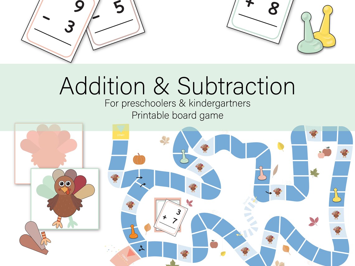 Addition and Subtraction Kids Board Game | Printable At-home Preschool ...