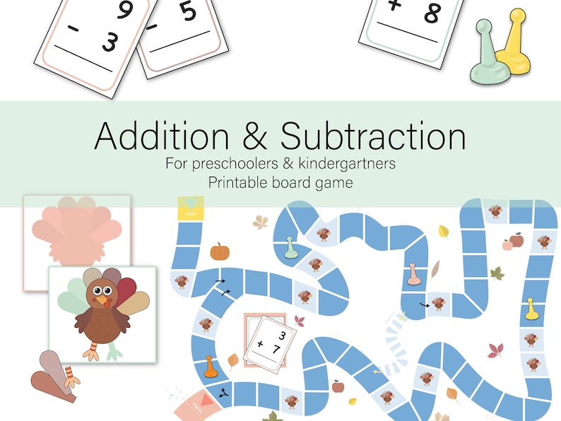 Addition and Subtraction Kids Board Game | Printable At-home Preschool ...