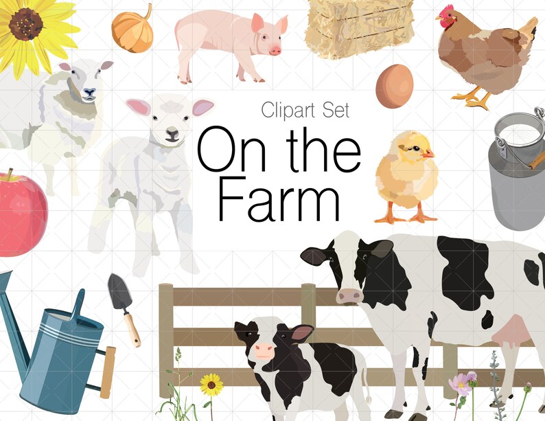 On the Farm Animal Clipart Set - Etsy