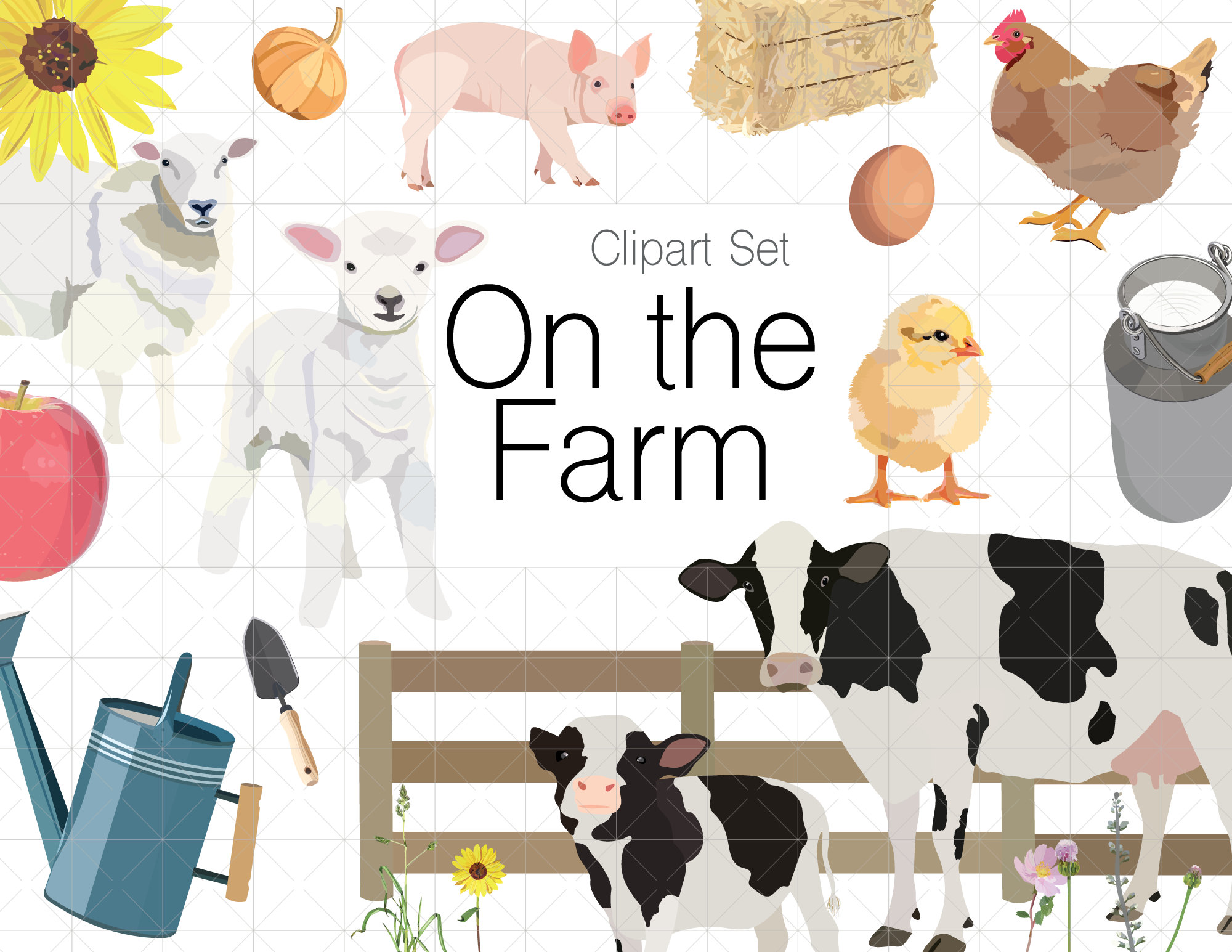 On the Farm Animal Clipart Set - Etsy