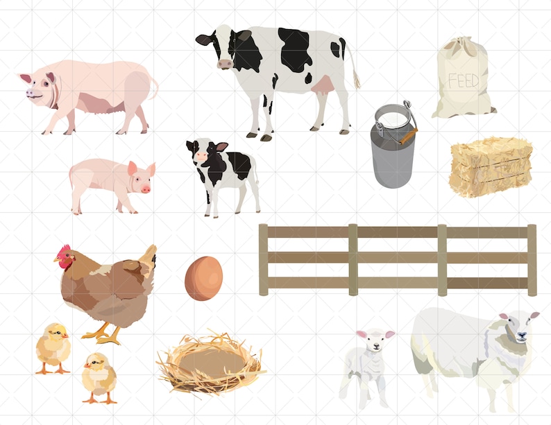 On the Farm Animal Clipart Set - Etsy