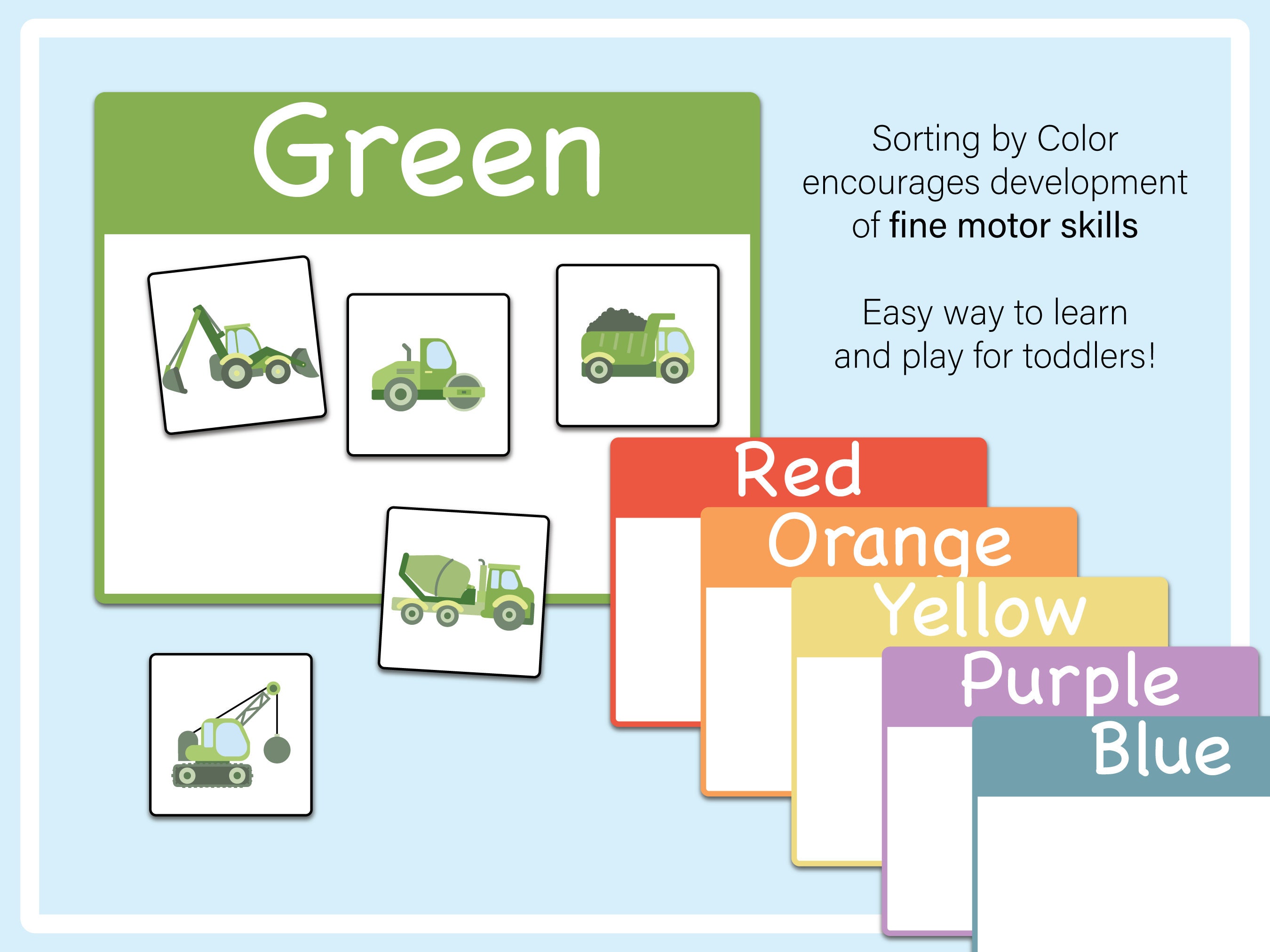 Color Sorting Activity for Toddlers - Construction Vehicles | Color ...