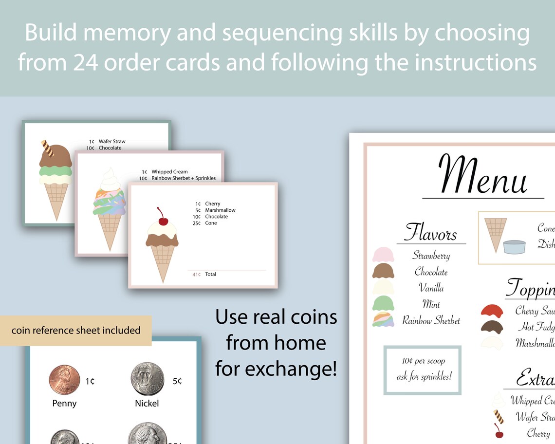 Ice Cream Shop Printable | Dramatic Play and Counting Coins Kit ...