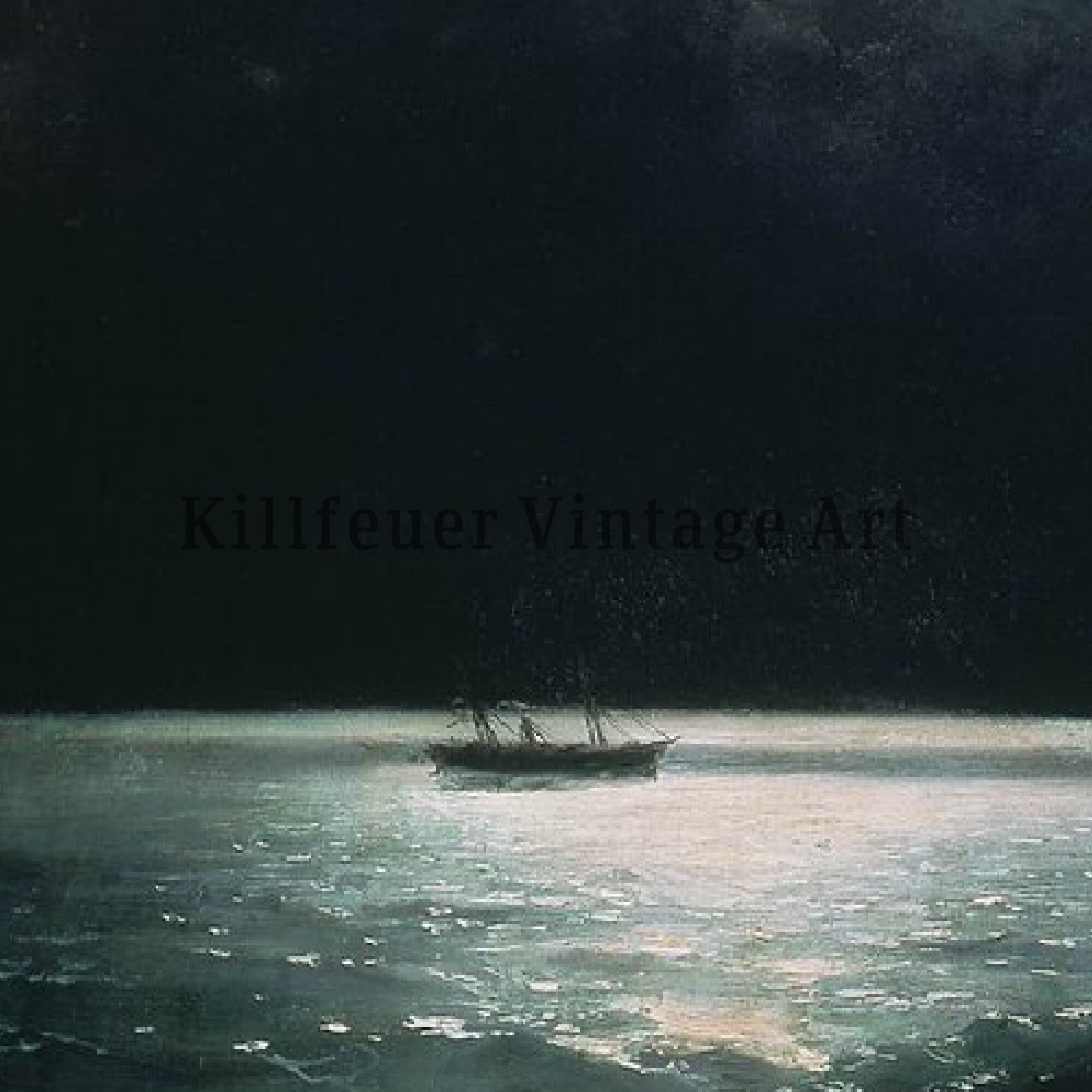 Dark Ocean Painting, Black Sea Painting, Moody Ocean Art, Moonlit Sea ...