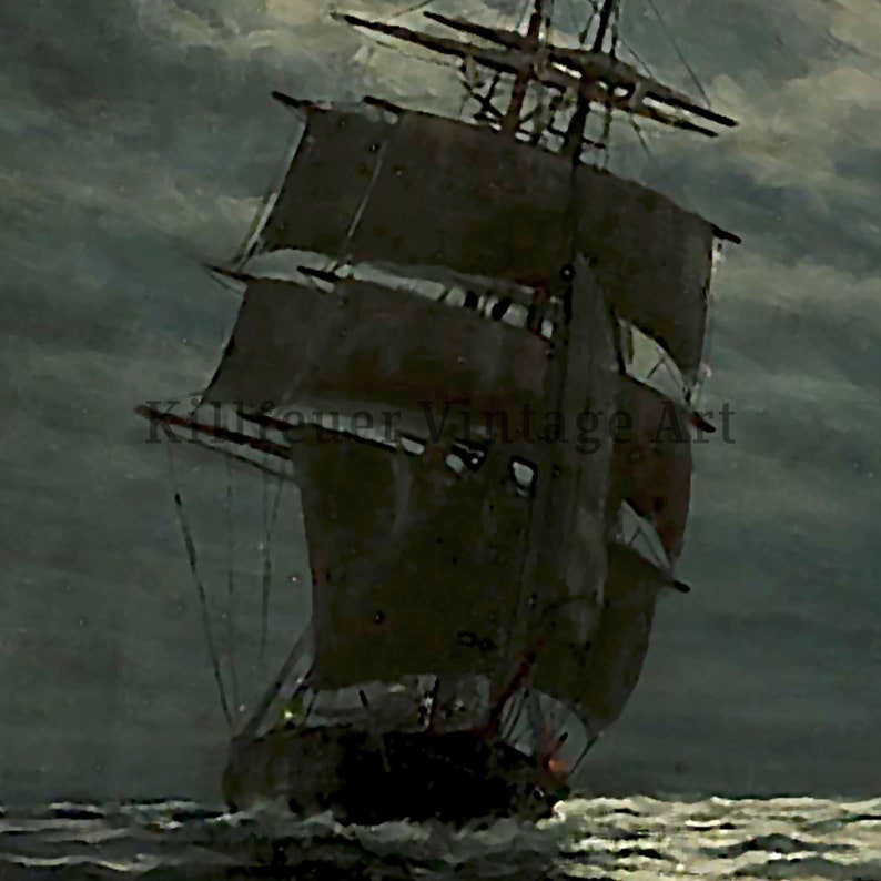 Moonlit Ship Art Print Dark Aesthetic Digital Download, Nautical Night ...