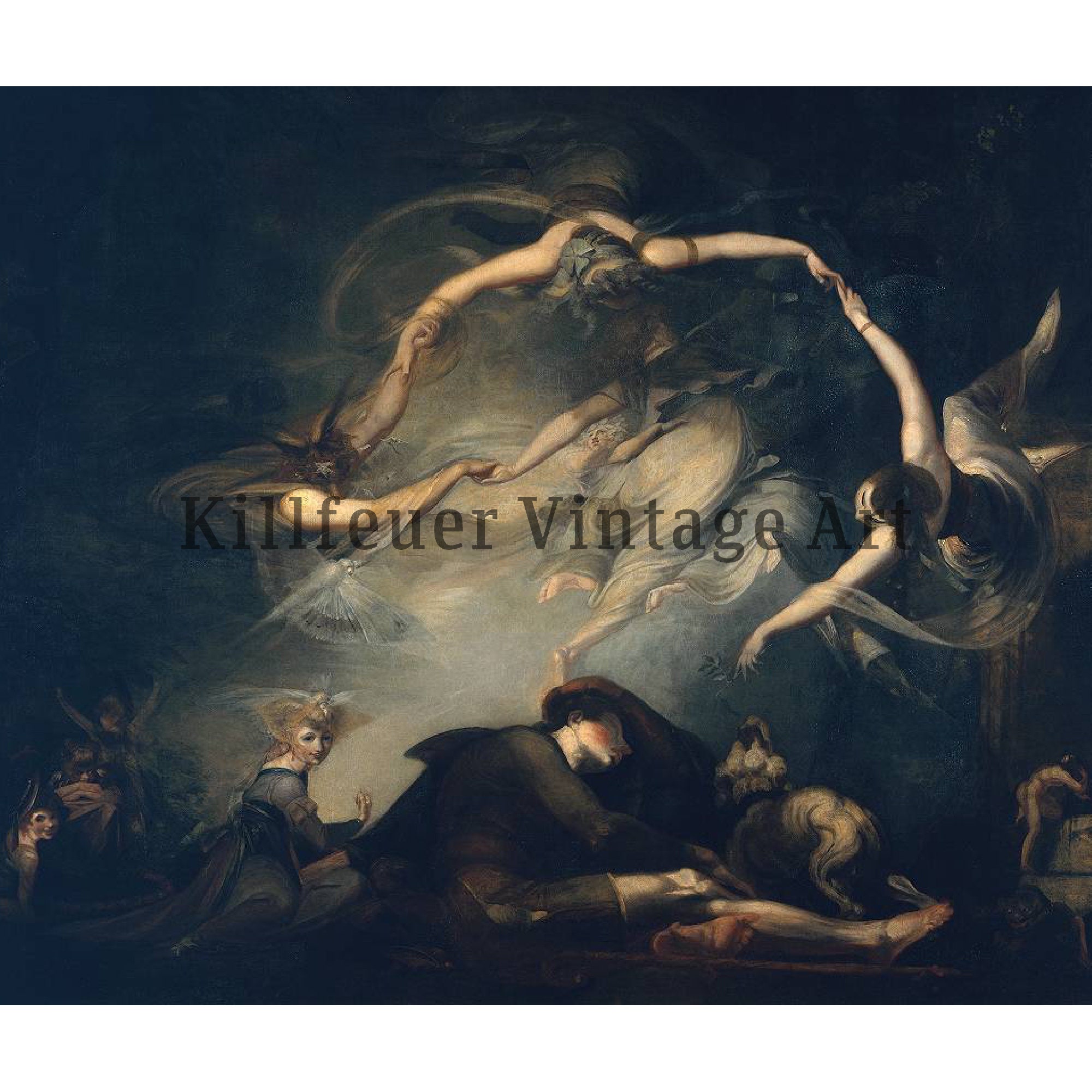 Dancing Witches Art Print, Digital Printable Download, Vintage Gothic ...