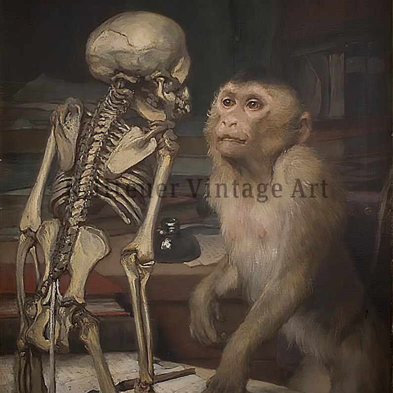 Dark Academia Skeleton Monkey Art Print - Gothic Aesthetic Digital ...