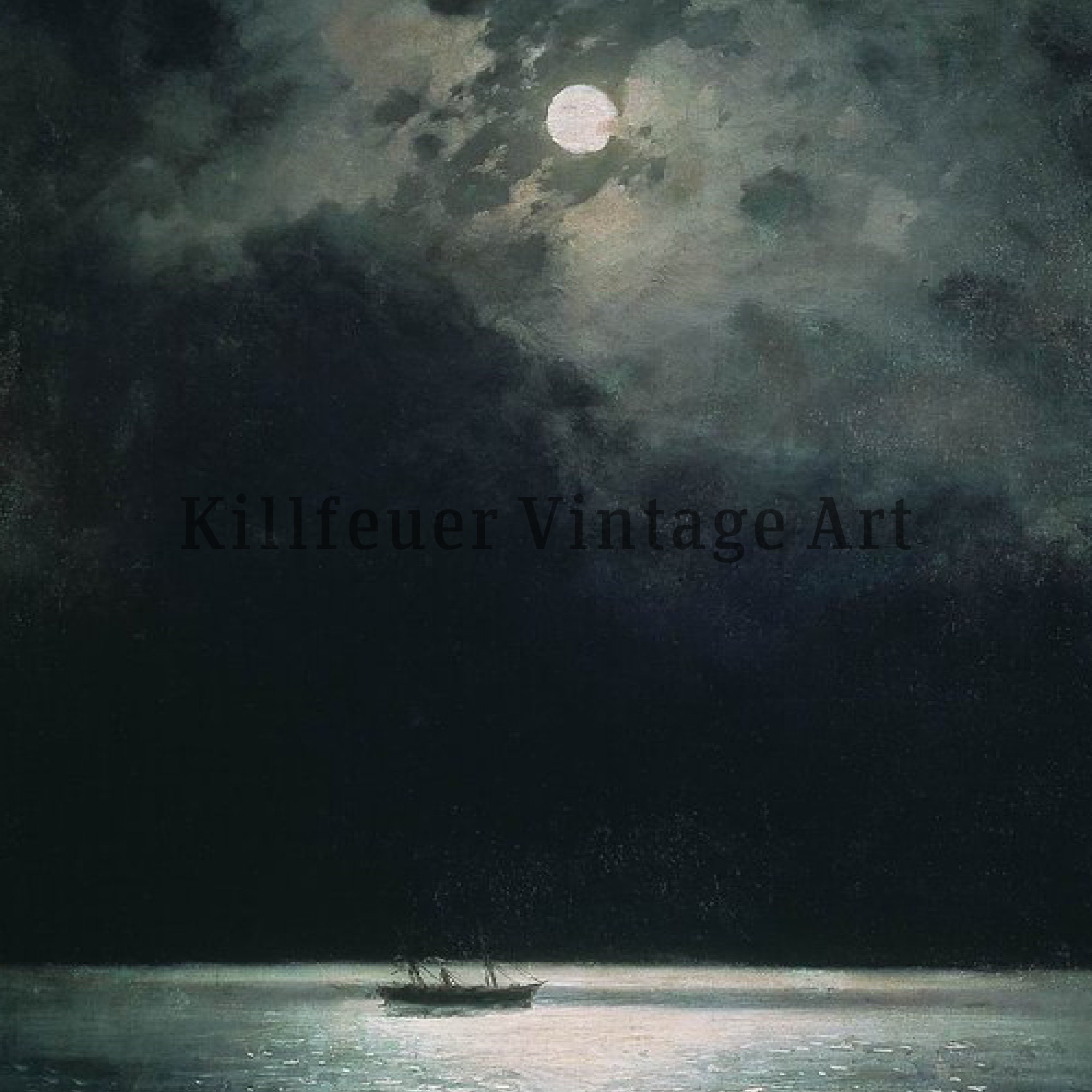 Dark Ocean Painting, Black Sea Painting, Moody Ocean Art, Moonlit Sea ...