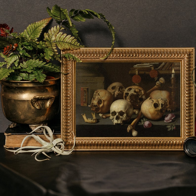 Skulls Still Life Print, Moody Dark Aesthetic Art, Dark Art, Dark ...