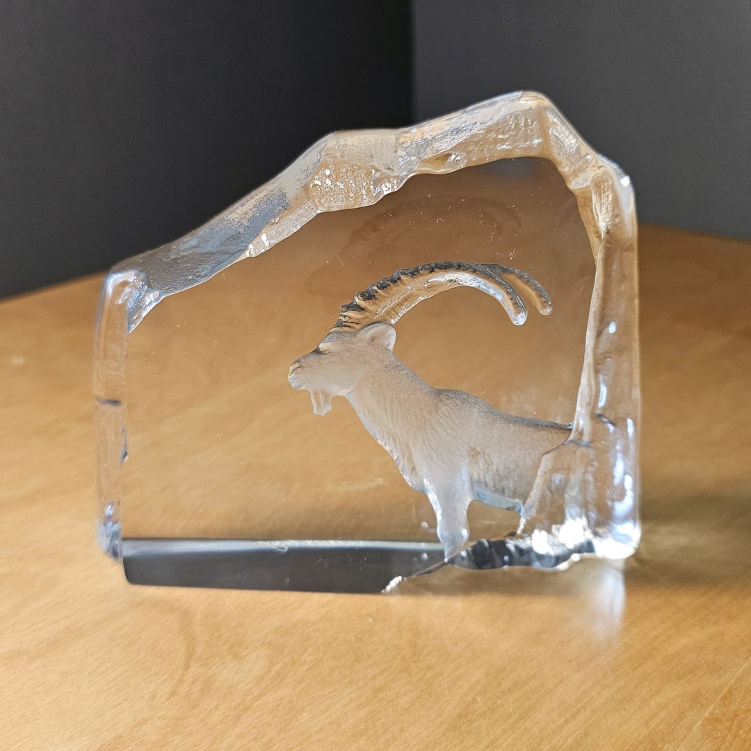 Vintage Cristal D'arques Lead Crystal Mountain Goat Profile Paperweight ...
