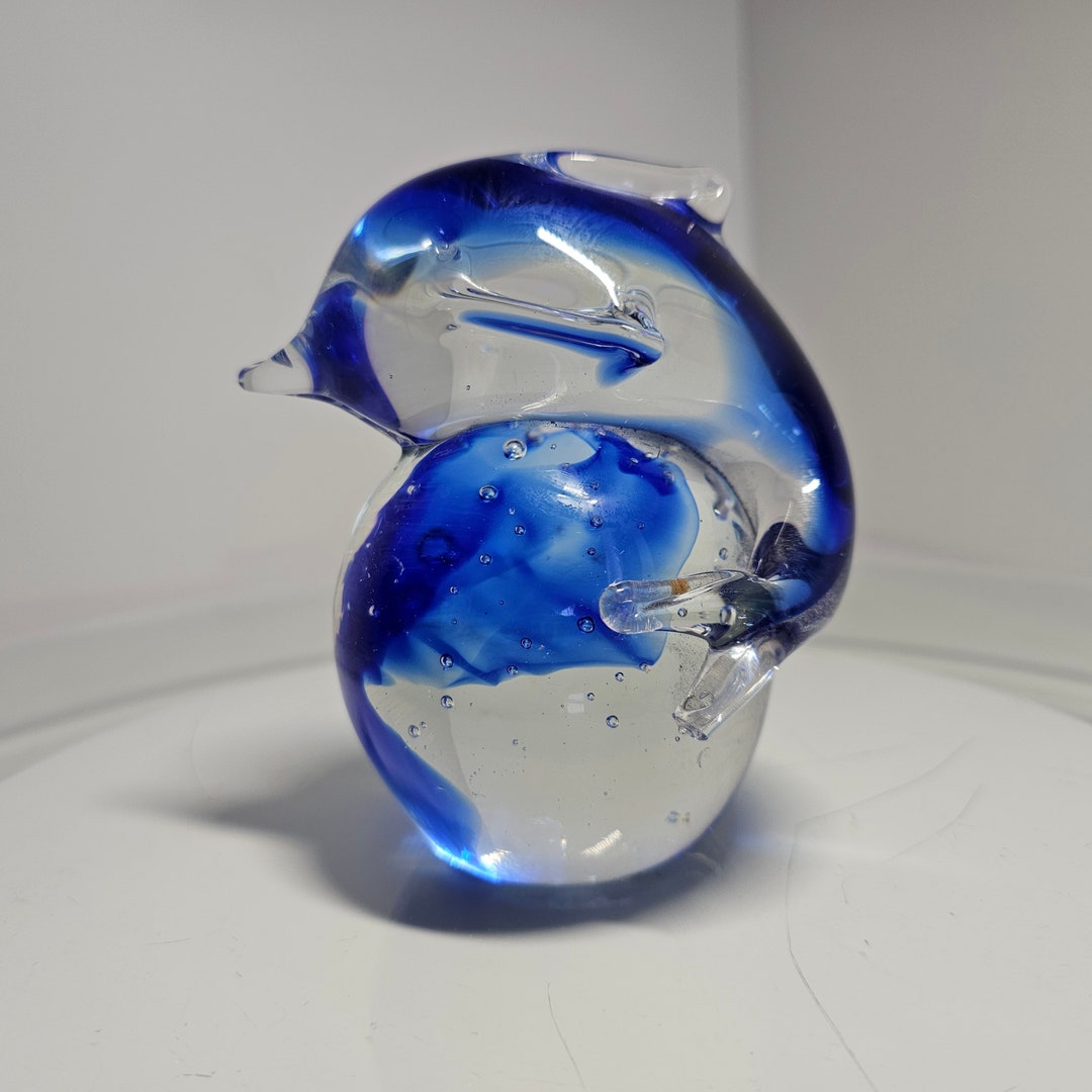 Art Glass Decor Blue Dolphin Figurine on Glass Ball With Controlled ...