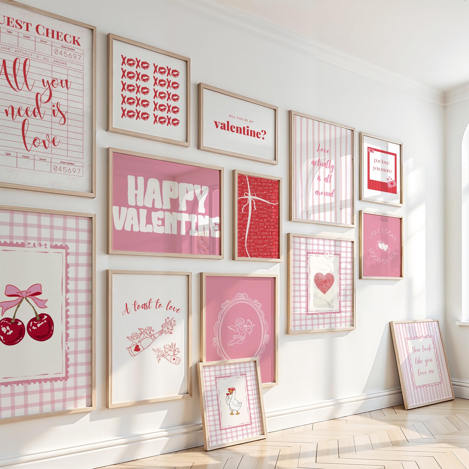Valentine Gallery Wall Art Set of 14 Prints| Retro Love Wall Art ...