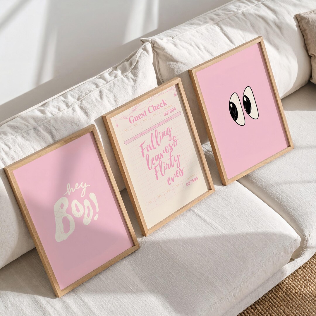 Pink Coquette Halloween Wall Art Set of 3 | Pastel 3-piece Print | Cute ...
