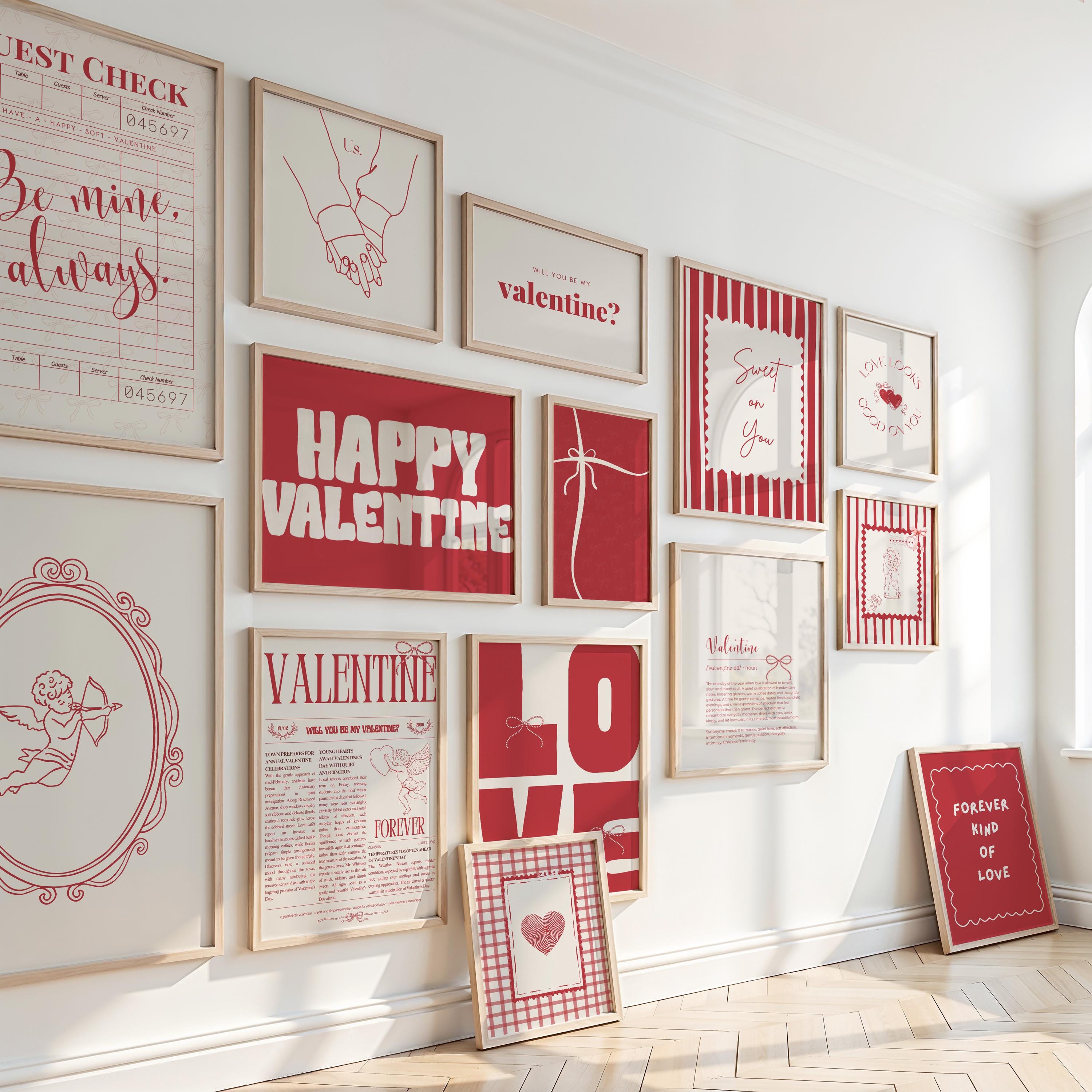 Valentine Gallery Wall Art Set of 14 Prints,romantic Red Cream Home ...